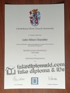 Canterbury Christ Church University degree certificate sample