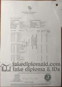 University of Durham student academic transcript, the Durham grade sheet