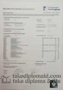 Fake University of Nottingham record of academic achievement