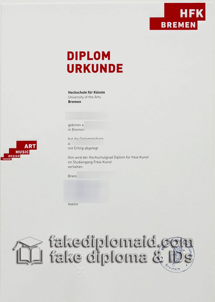 HFK Bremen diplom URKUNDE, Hochschule für Künste Bremen diploma